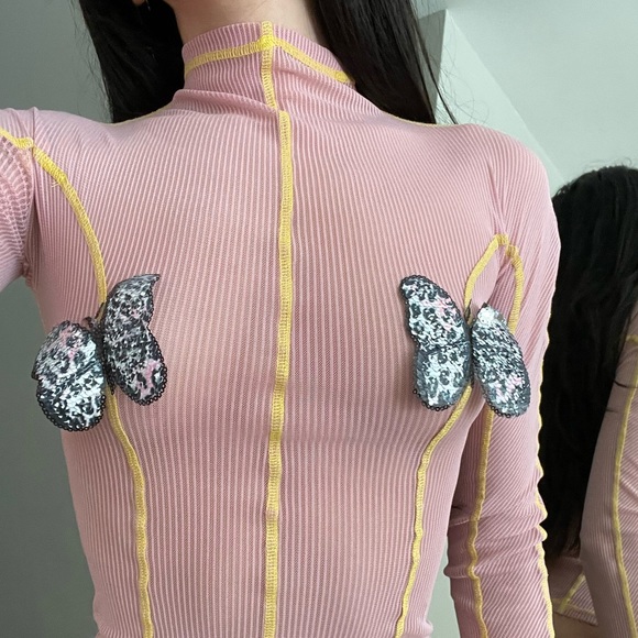 Tops | Butterfly Mesh Top Pink | Poshmark